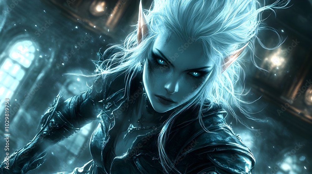 Drow Elf Assassin Lurking in the Shadows with Dramatic Lighting and ...