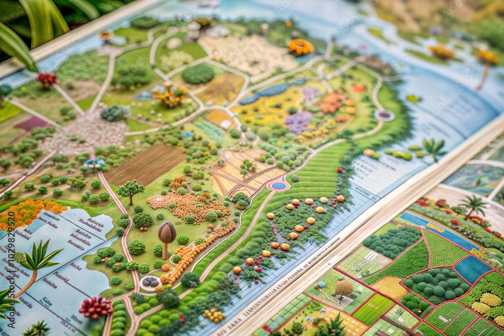 Detailed botanical garden map with plants paths and lake atlas view ...