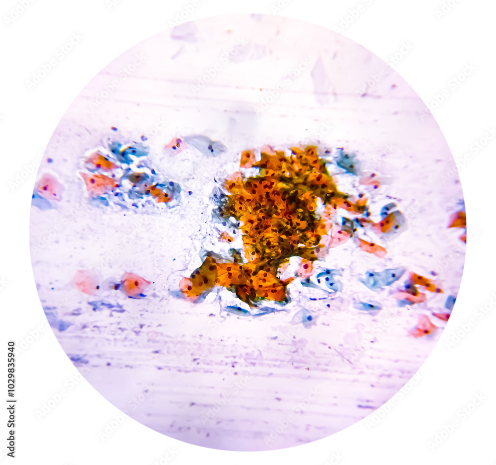Light micrograph of a vaginal smear showing adenocarcinoma cells ...