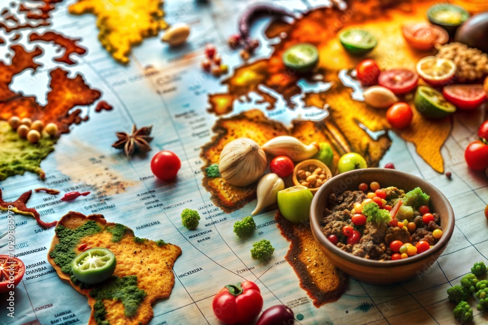 Global cuisine map representing foods of different cultures atlas view ...