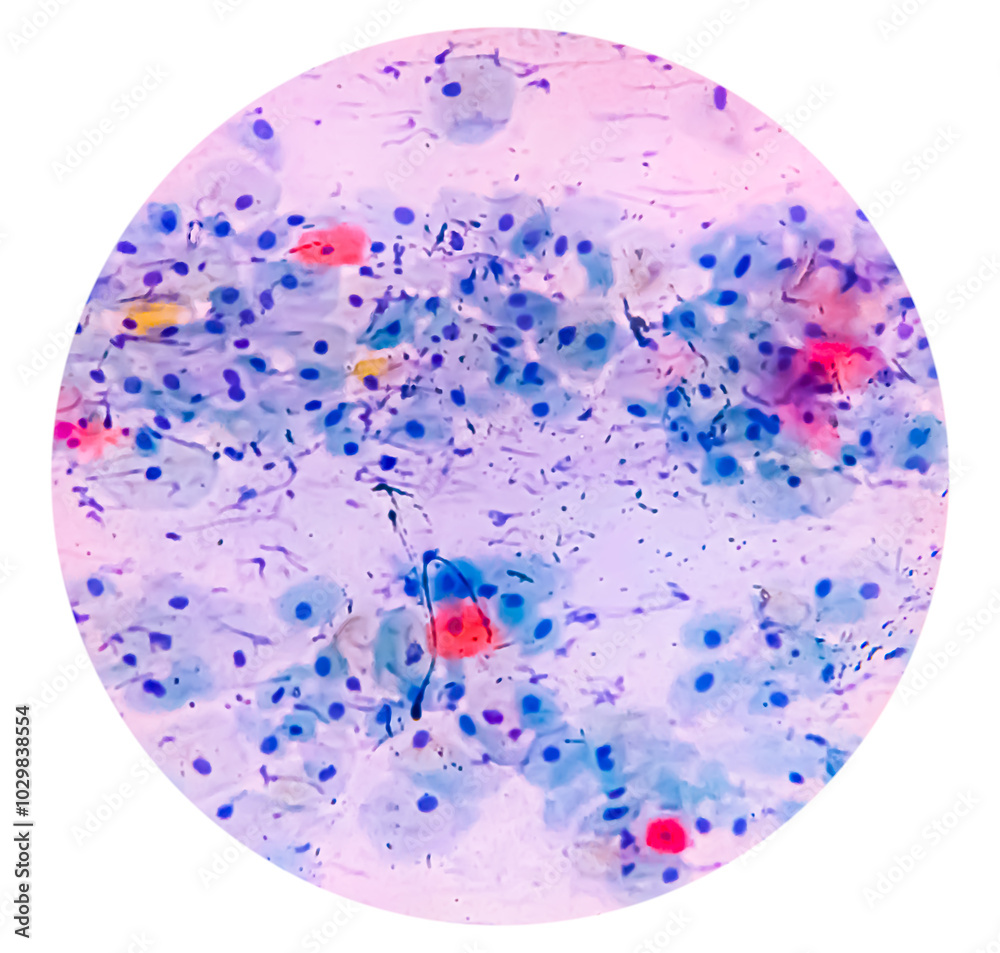 Poster View in microscopic of Candidiasis, fungus infection (Yeast and ...
