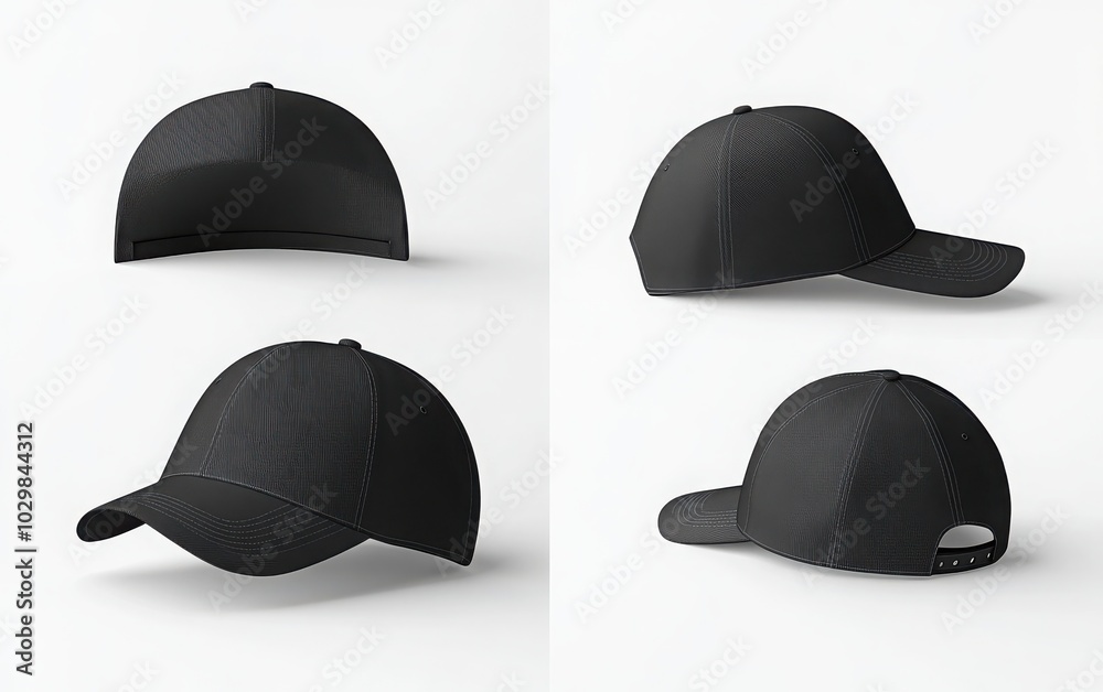 Mockup of a black baseball cap in angles, featuring front and back ...