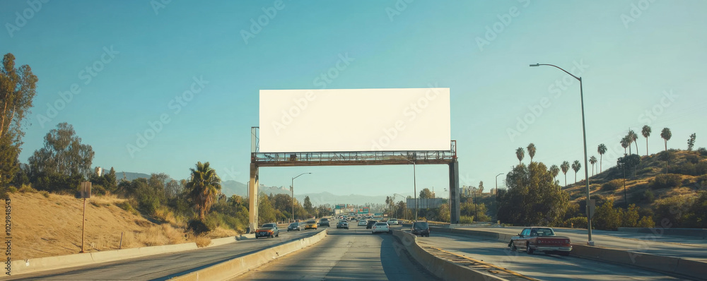 large white billboard stands prominently on overpass above busy highway ...