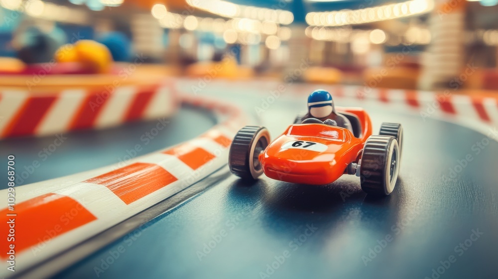 Race car track with pedal car highlighting speed and childhood ...