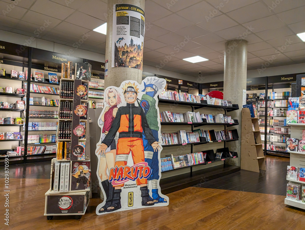 France, 04 October 2024 : Manga bookstore with Naruto display and ...
