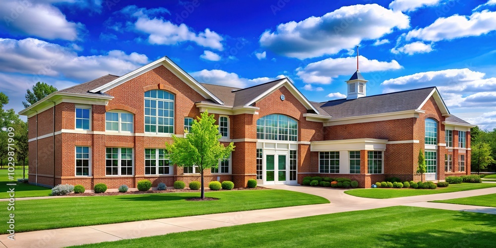 American Elementary School Architecture: Classic Brick Campus Facade ...