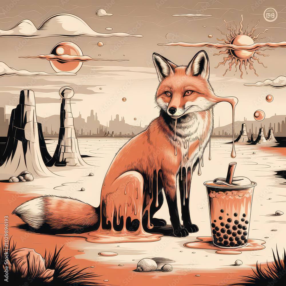 Fox Animal Bubble tea Boba Foxes Tea Asian Japanese wild predatory fur ...