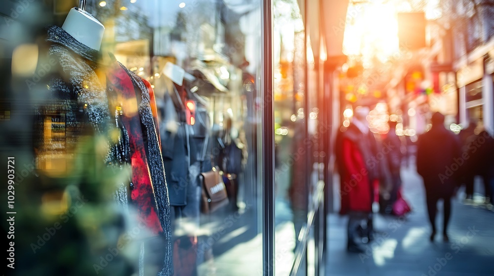 stylish boutique storefront with mannequins in the window display ...
