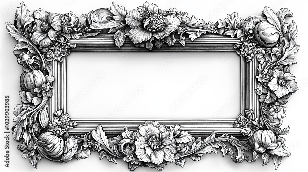 A front view of a black and white tooled leather picture frame, styled ...