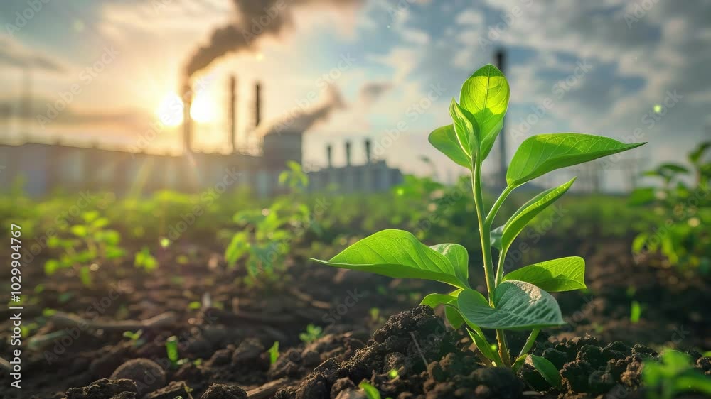 Modern power plant with tree, Green industry eco power for sustainable energy saving ...