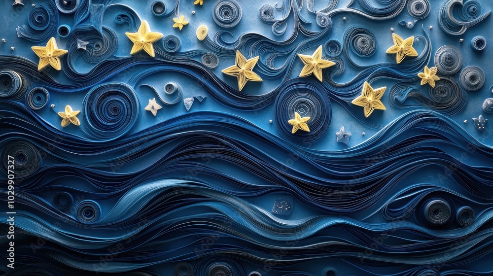 Paper quilling masterpiece of a starry night sky, with detailed swirls ...