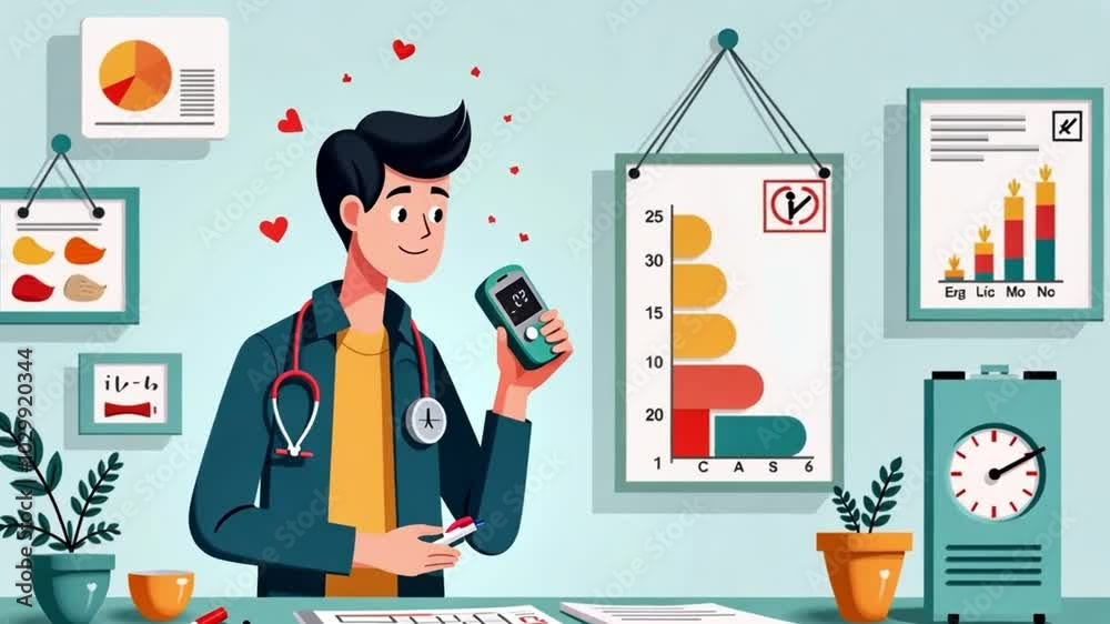 A graphic representation of diabetes management, featuring an ...
