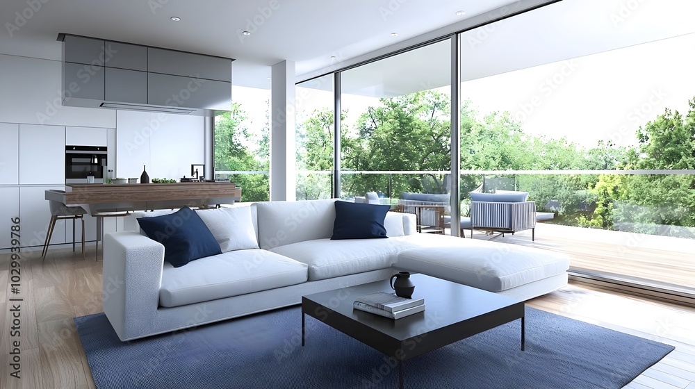 Showcasing a refreshing modern living room design with a high tech air ...