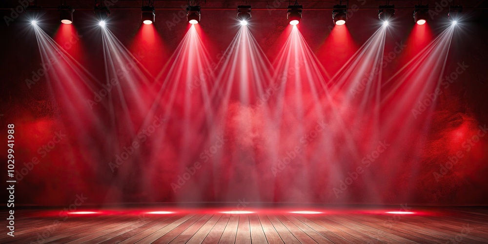 Stage spotlight with red stage lights illuminating a stage background ...