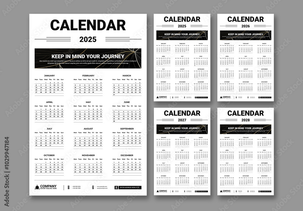 Wall Calendar 2025 to 2028 Stock Template | Adobe Stock