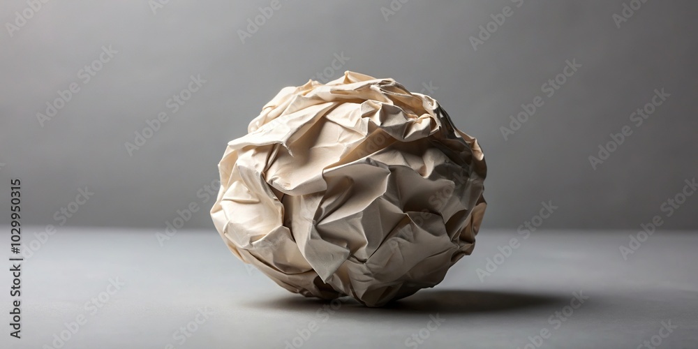 Step by step process of crumpling paper into a ball on gray background ...