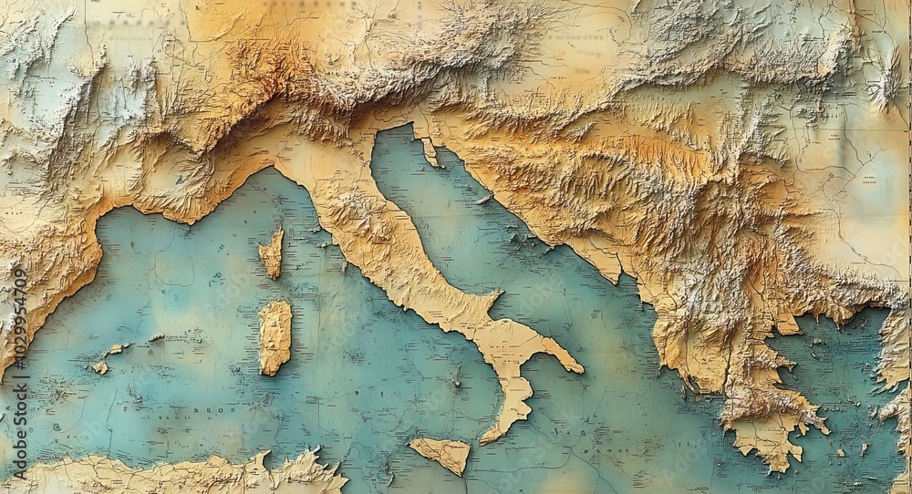 A physical map of the Mediterranean region with high-resolution details ...
