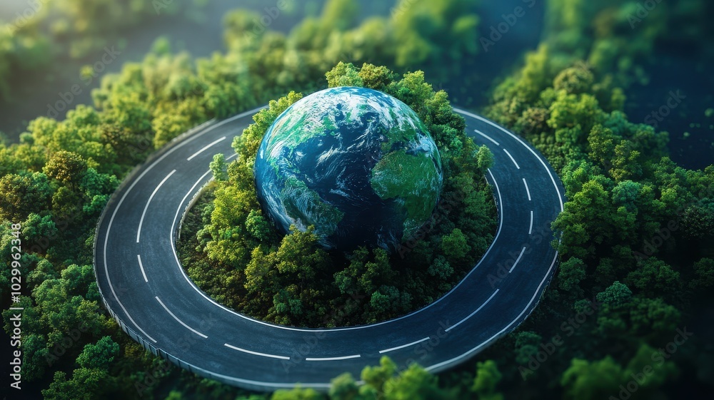 3d illustration of road around earth globe,Asphalt Road Circles earth ...