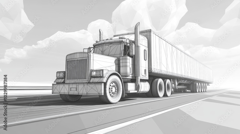 A simple, blocky image shows a big American truck hauling a trailer on ...