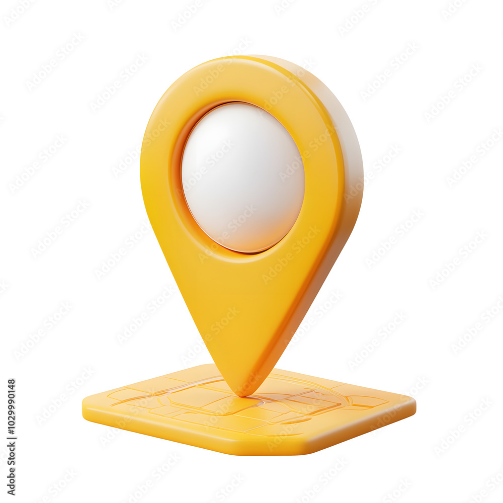 ภาพประกอบสต็อก 3D Yellow Map Pin Icon - Modern Location Marker in ...