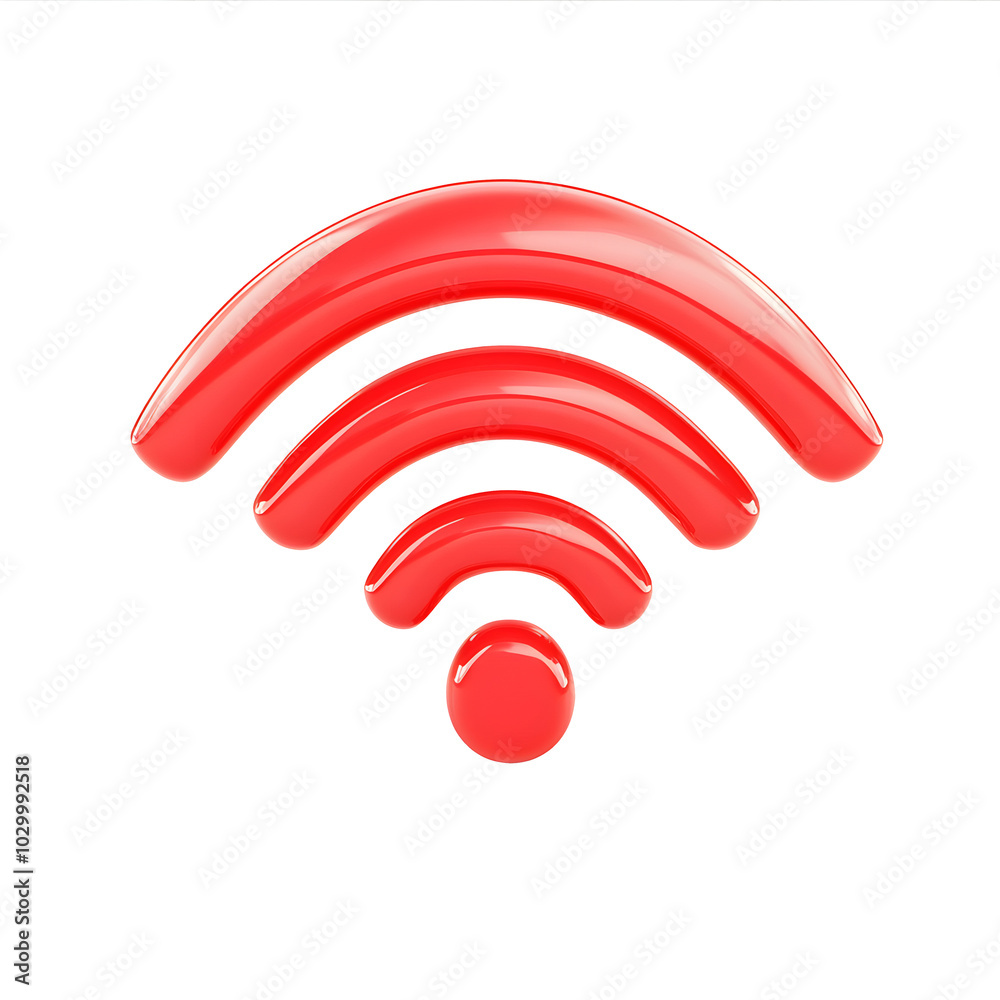 3D Cartoon Style Red Wi-Fi Icon Isolated on White Background, Vibrant ...