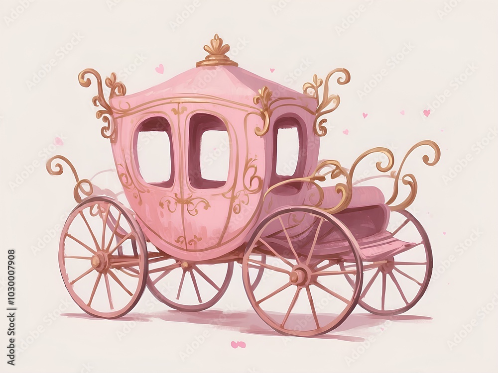 Watercolor Princess Carriage, Pink Fairytale Carriage, Girl Birthday ...