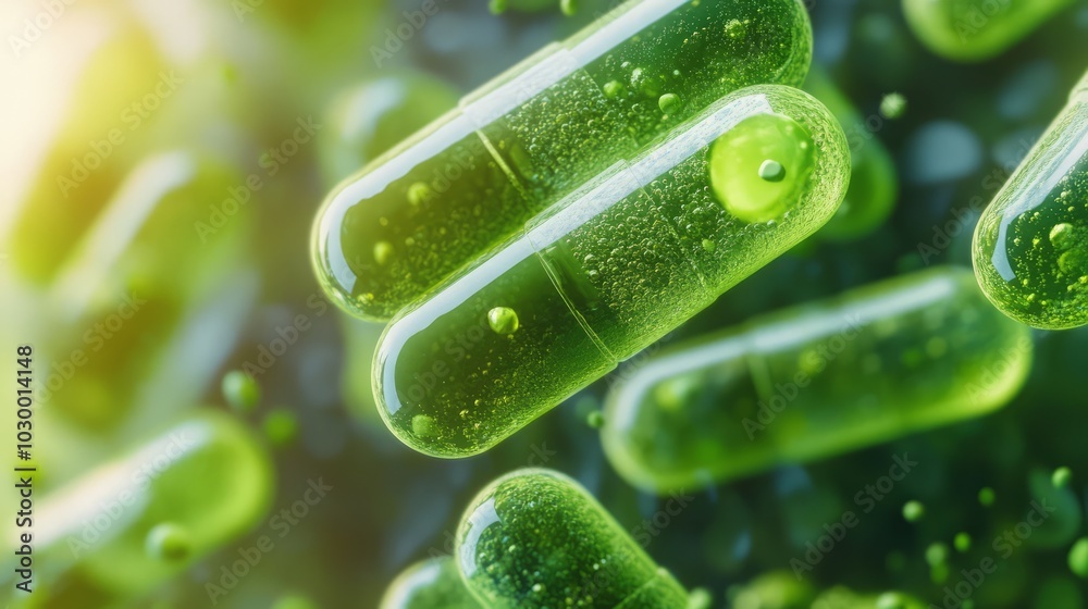 Microscopic Green Capsules: A captivating image of green capsules ...