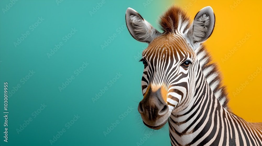 Striking full body studio shot of a zebra set against a stark white ...