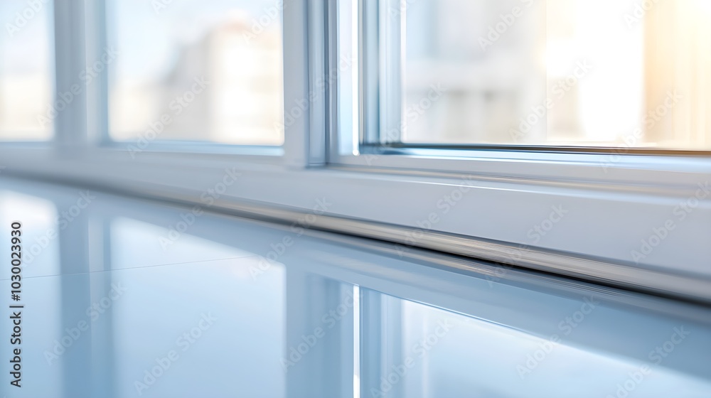 Precision shot of modern window cross-section, detailed frame on sill ...