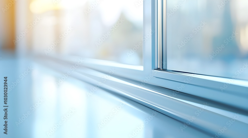 Precision shot of modern window cross-section, detailed frame on sill ...