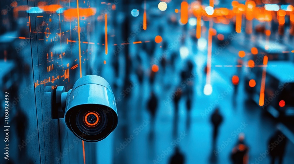 City surveillance camera with computer vision that recognizes objects ...