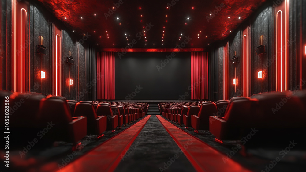 A luxurious theater auditorium viewed from behind with seats at a ...