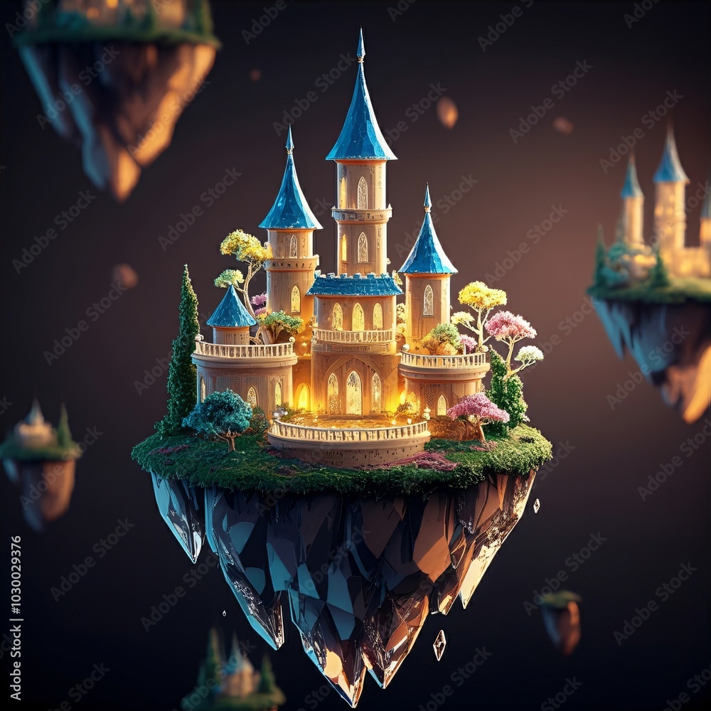 Poster Wandbilder Floating castle in the clouds with ethereal light 40x40 cm