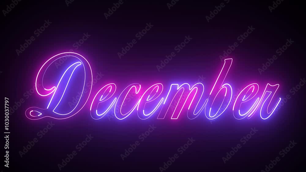 Abstract glowing text month December light neon effect background ...