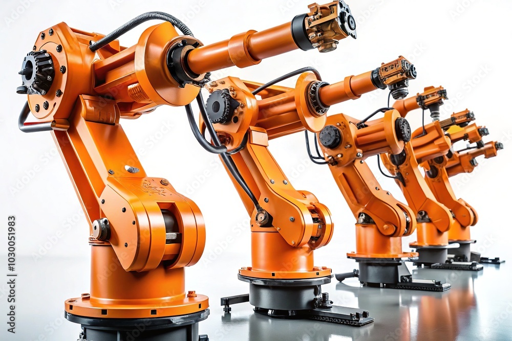 Industrial Orange Robot Arm Set for Automation, Isolated on White ...