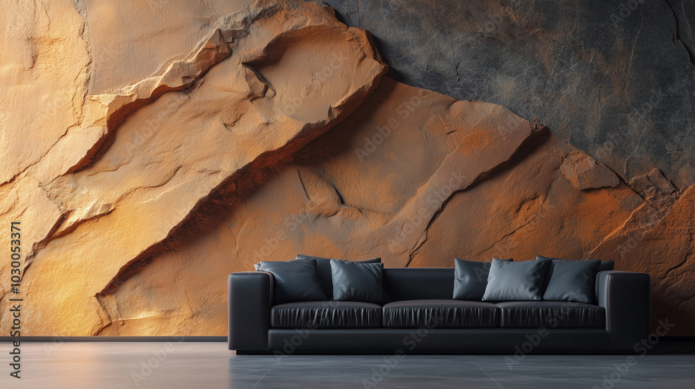 Photo & Art Print A beautiful wall mural with a terracotta rock texture ...
