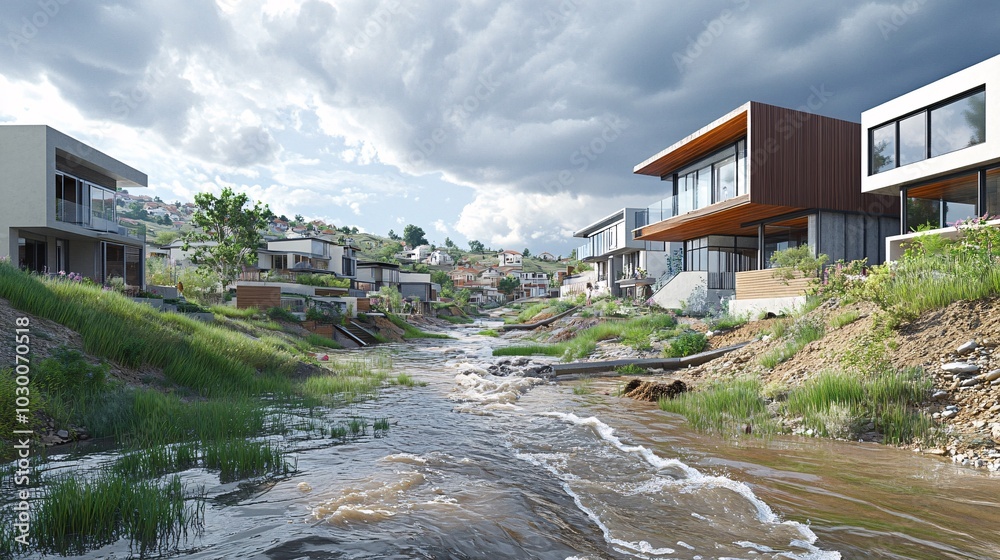 2410_305.graphic design flood explanation, hillside water runoff ...