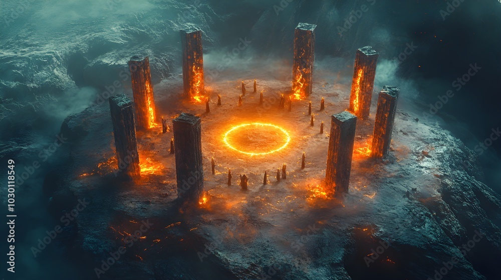 Wizards in a circular formation at the peak of an ancient tower, their ...