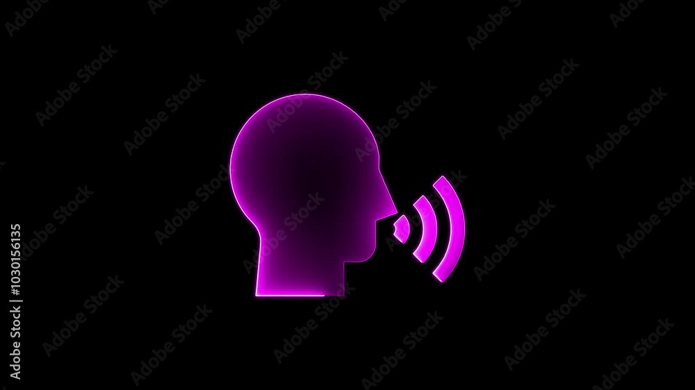 Neon lighting human person Speak voice icon animation. Talk speech wave ...