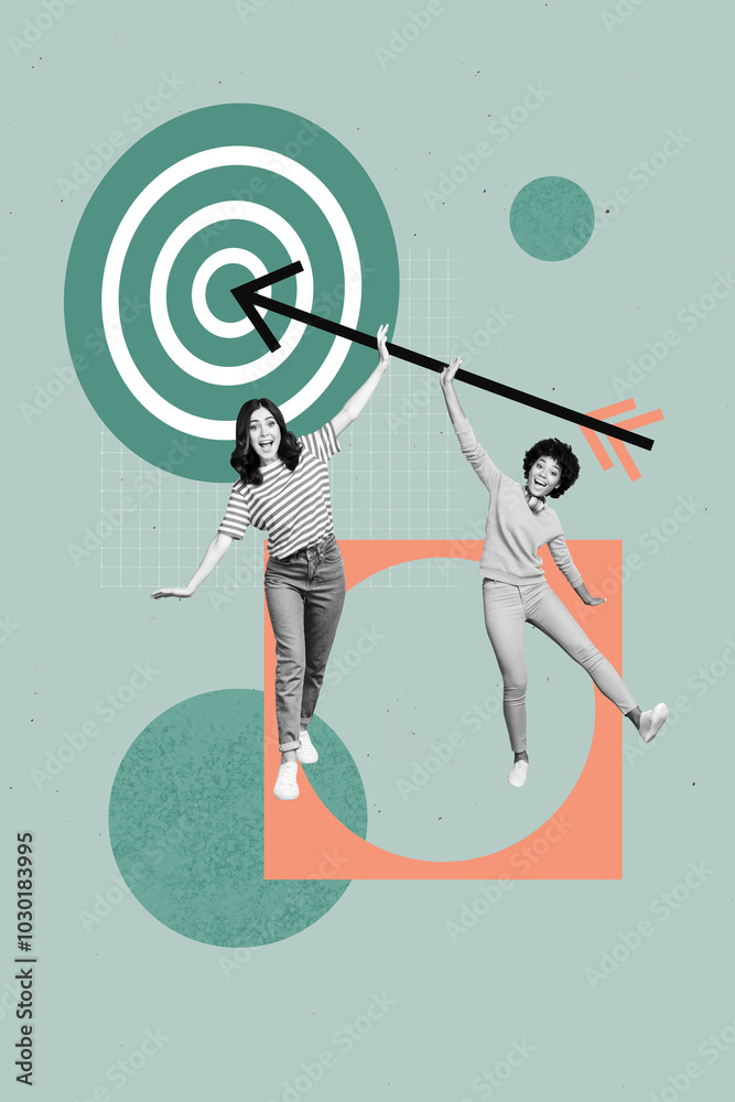 Sketch composite artwork collage of team colleagues hand hold huge ...