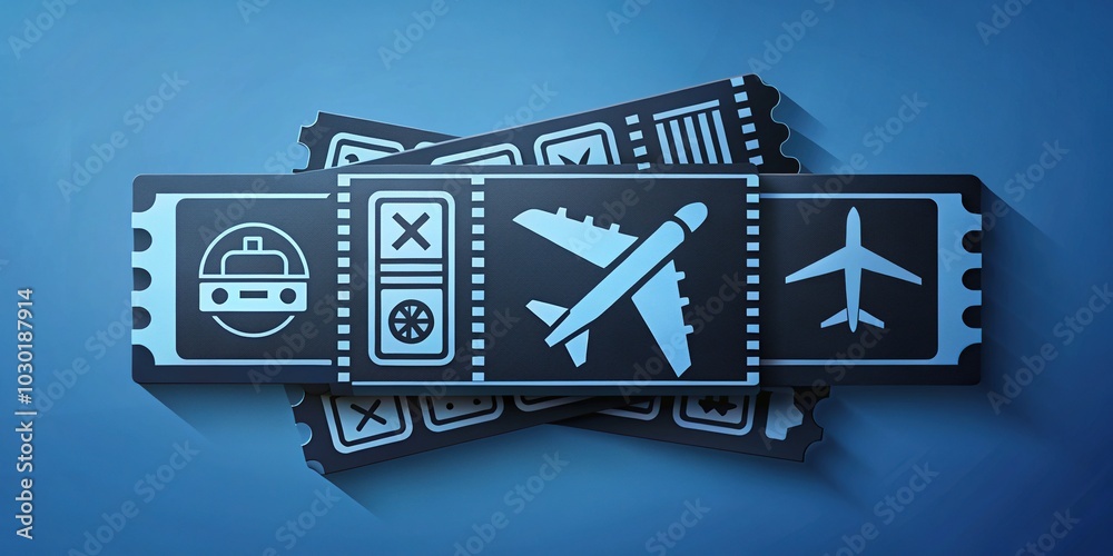 Ticket Icon Set: Movie Cinema Tickets, Concert Pass, VIP Coupon, and Plane Flight Tickets in ...