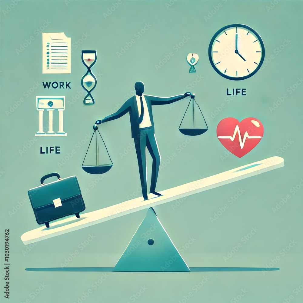 This visual depicts the balancing act between work responsibilities and ...