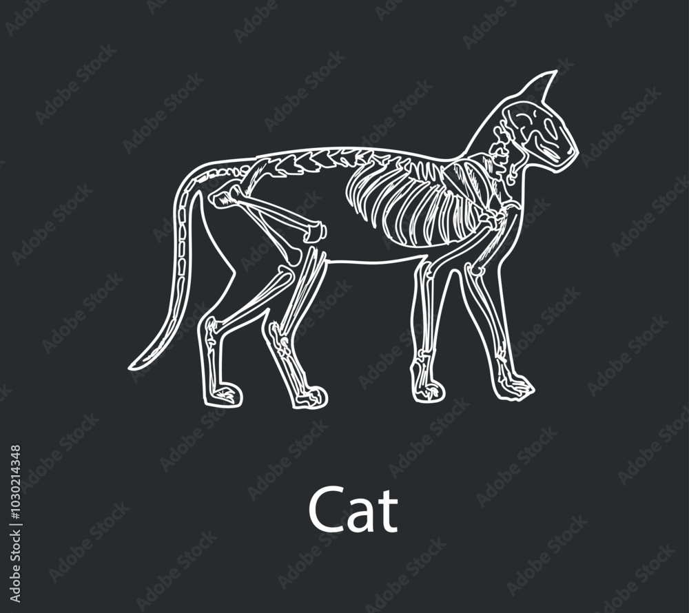 Cat skeletal system on a white background sketch hand drawing vector ...
