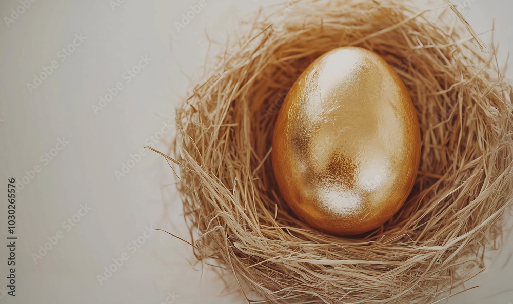 Golden egg in a nest on a clear background, symbolizing wealth and ...