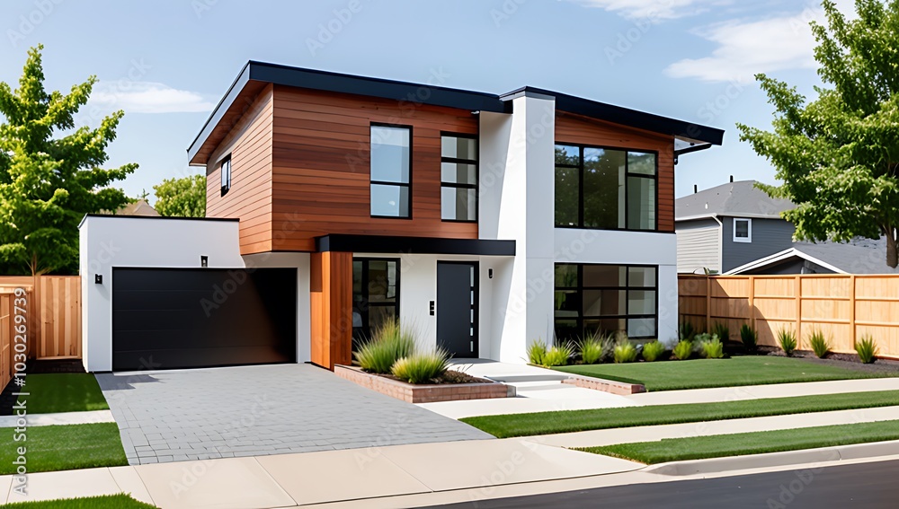 small modern house features wooden cantilever brick wall landscaped ...