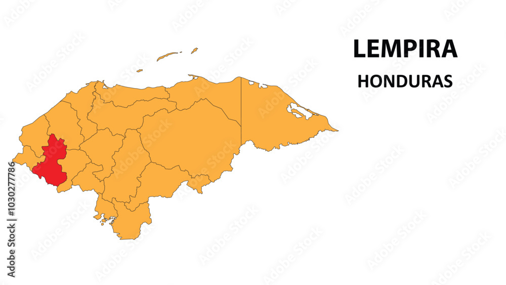 Lempira Map is highlighted on the honduras map with detailed state and ...