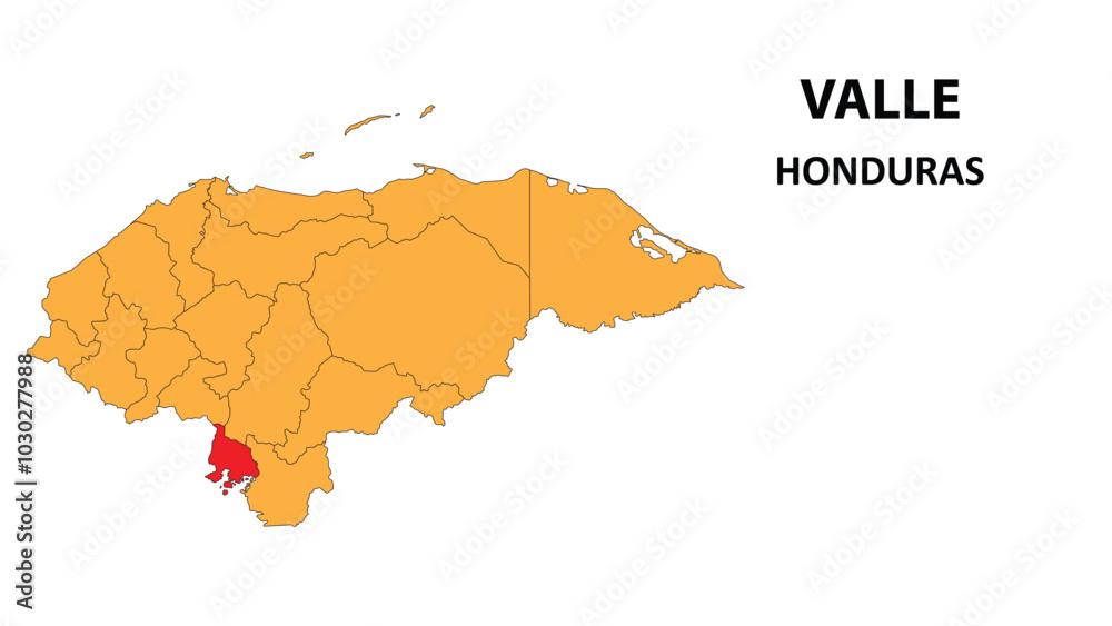 Valle Map is highlighted on the honduras map with detailed state and ...