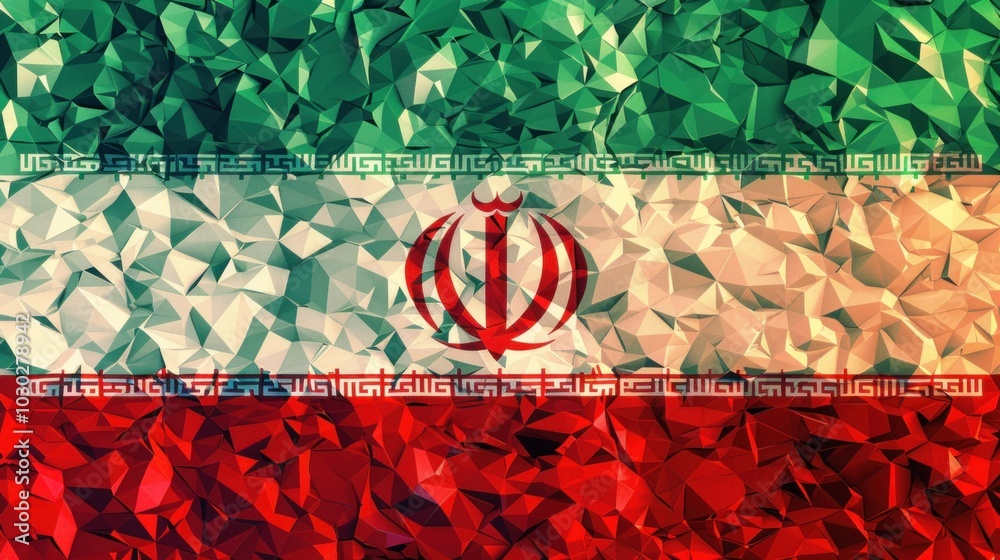 Geometric Iran flag design with bold colors and intricate patterns ...