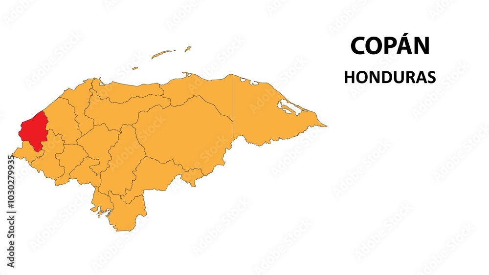 Copán Map is highlighted on the honduras map with detailed state and ...