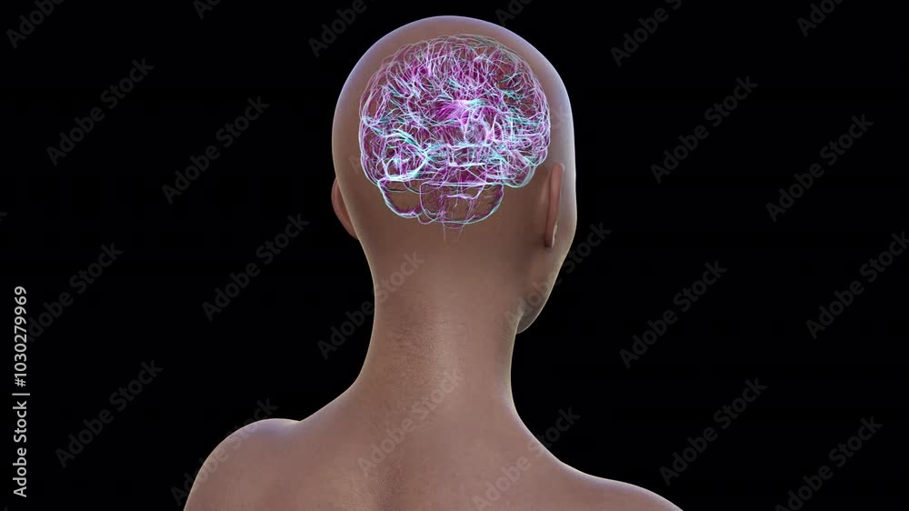 3D animation showing the anatomical structure of the brain inside a ...